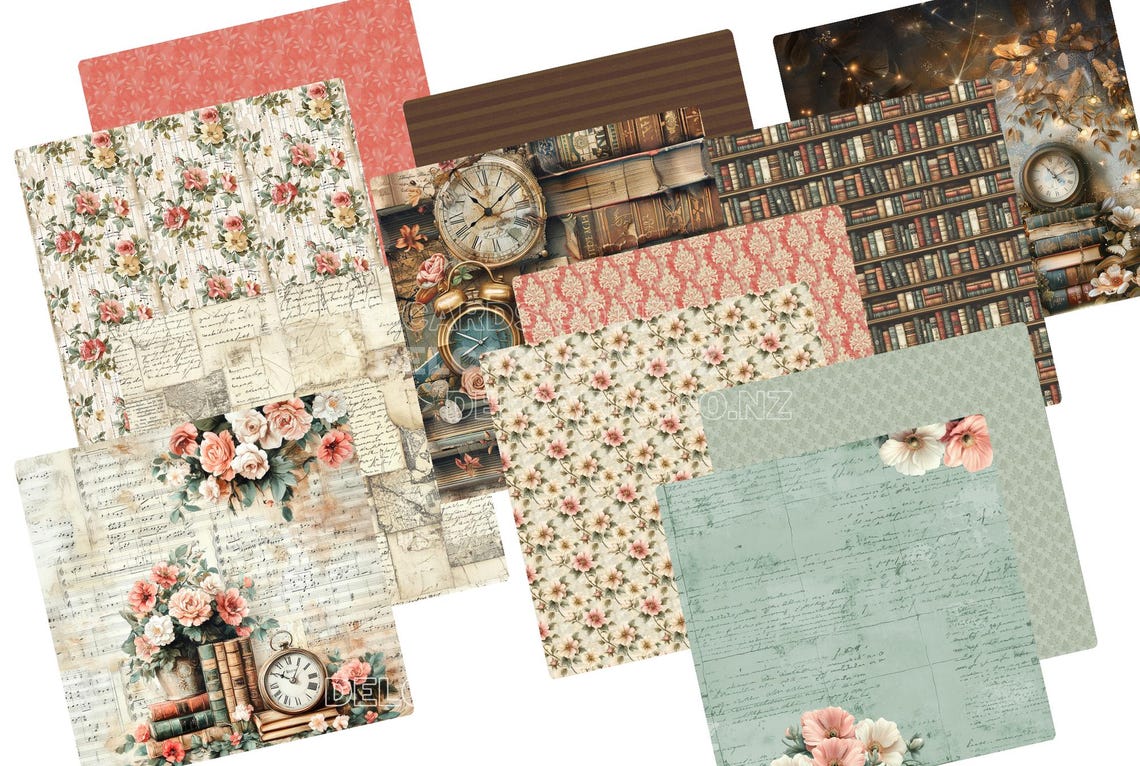 Vintage Chronicles Digital Paper Pack: Scrapbook Ephemera (digital ...