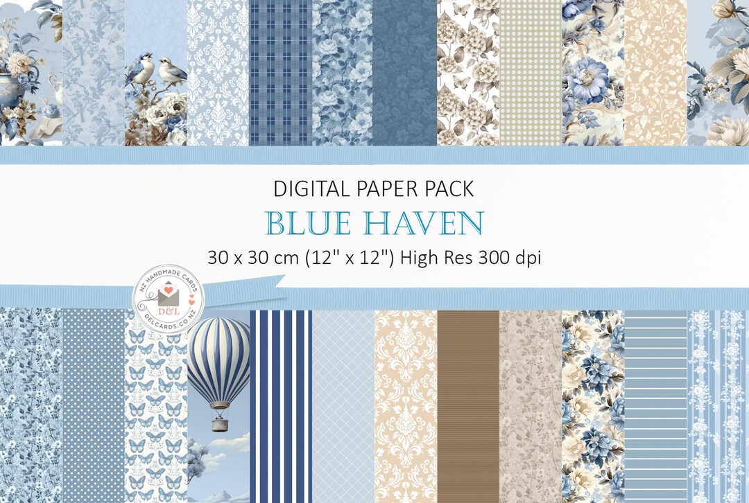 Blue Haven Digital Papers, Digital Scrapbooking Paper, Soft Blue ...