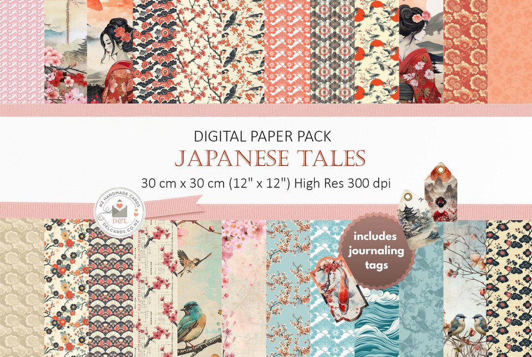 Japanese Themed Digital Papers, Digital Scrapbooking Paper, Japan ...