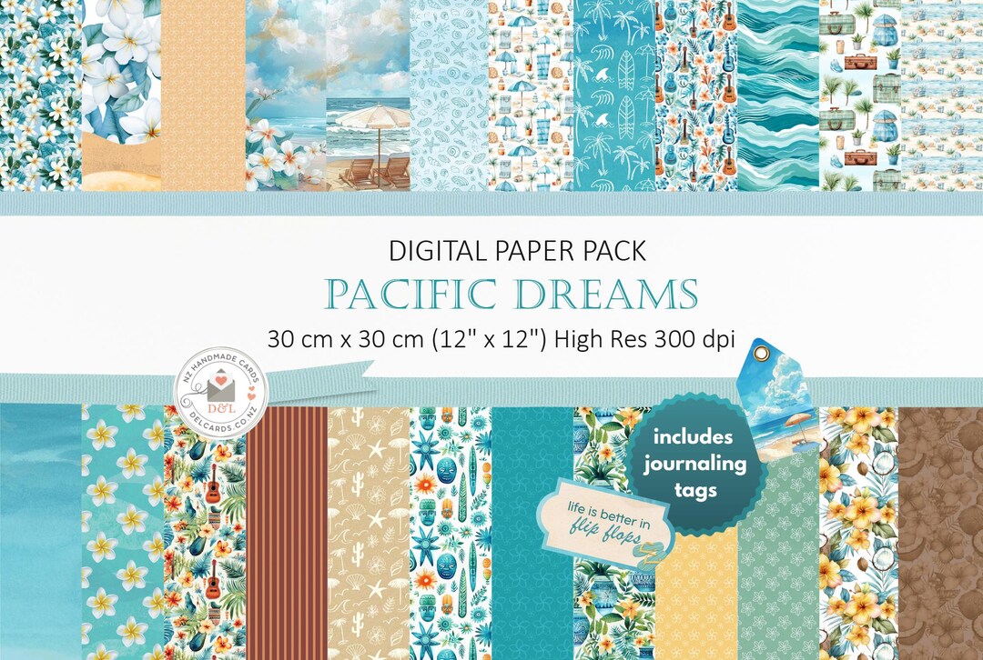 Pacific Islands Digital Paper: Beach Holiday Scrapbook (instant ...