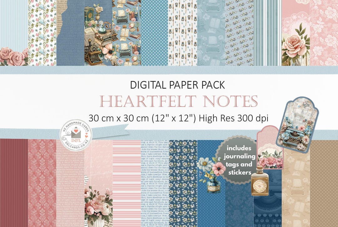 Love Letters Digital Scrapbook Paper: Heartfelt Notes (digital Download ...
