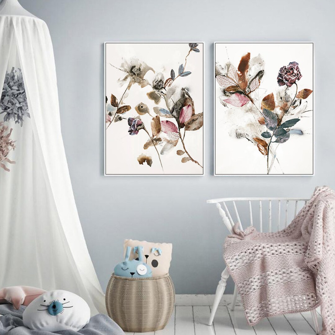 Botanical Wall Art Set, Playing Flower, Set of 2 Prints, Framed Wall ...