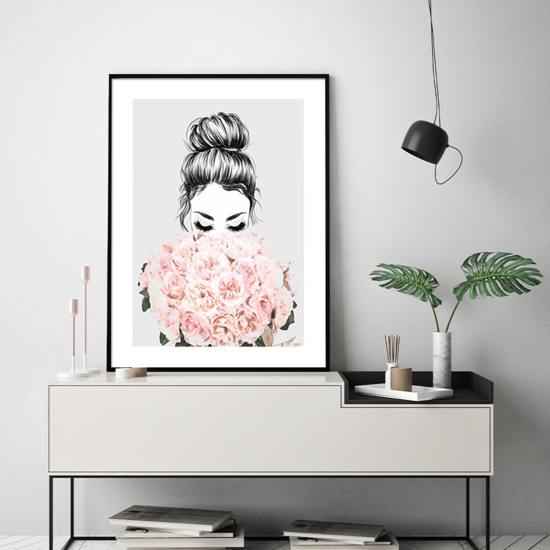 Framed Wall Art Decor, Rose Girl, Art Decor Print, Canvas Print Wall ...