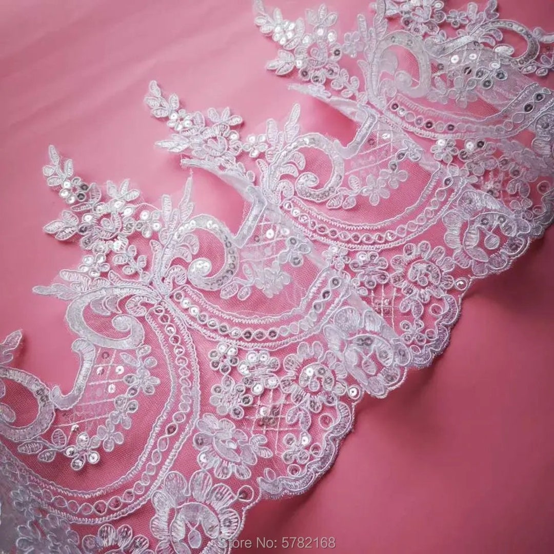 1yard Embroidery White Sequin Lace | Cording Fabric Flower Venise ...