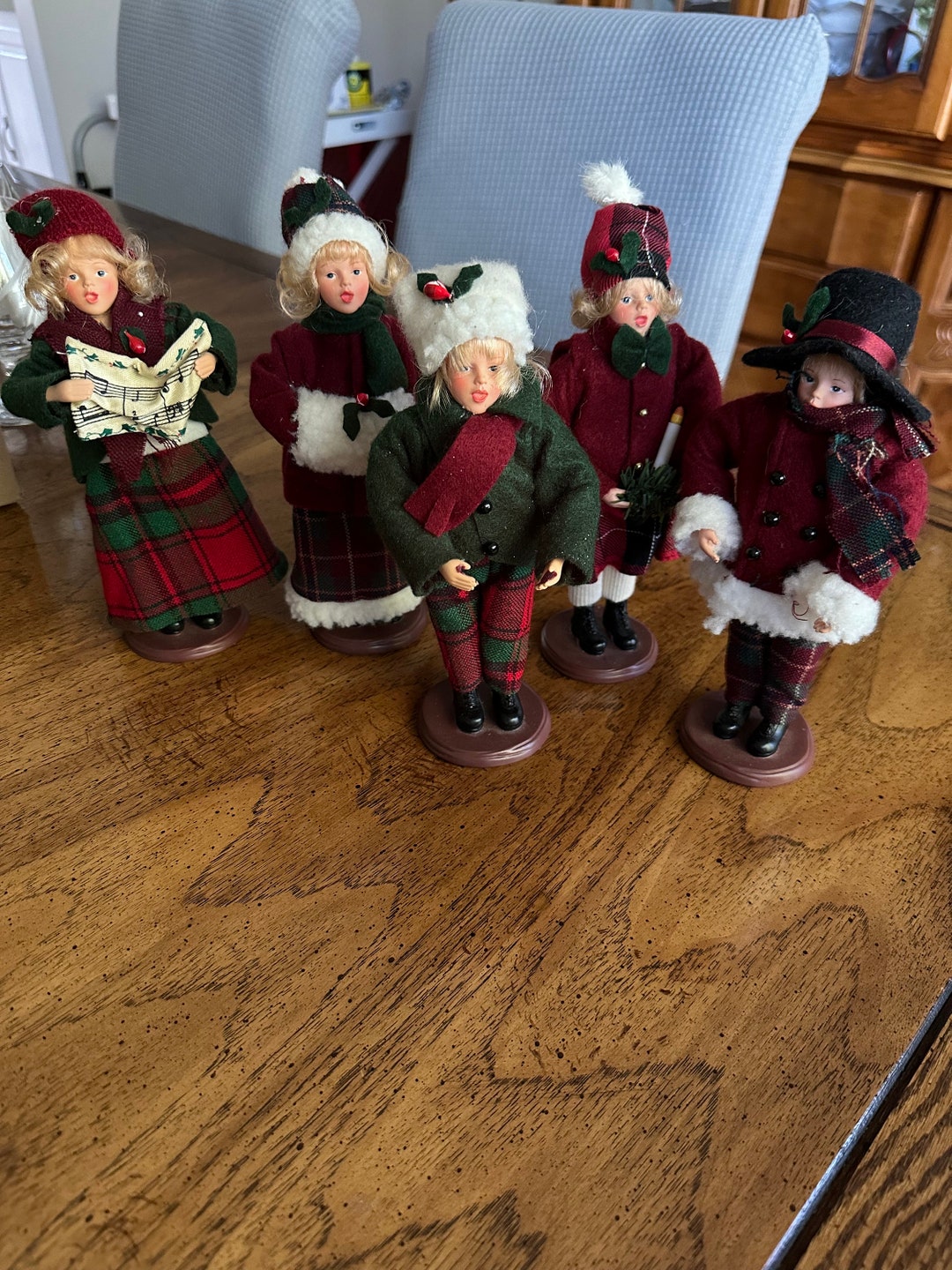 Vintage Late 1980s Christmas Carolers, Set of 5 Women Dressed in Red ...