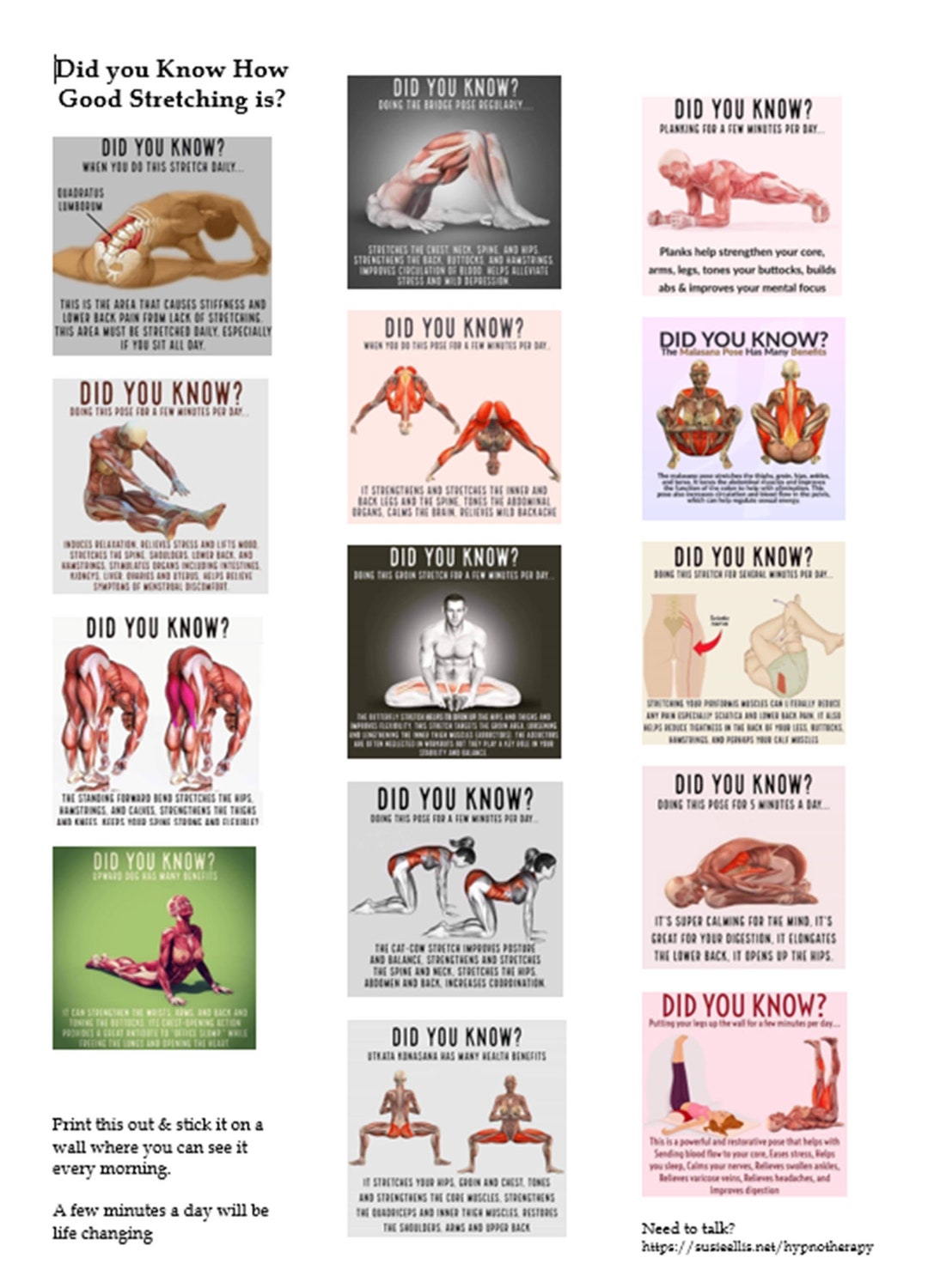 Stretching Exercise Printable PDF Infographic Yoga Pilates Health ...