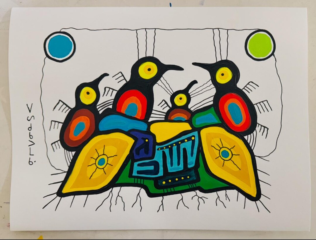 Birds 12x9”in Paper Painting Ojibway Anishinaabe Artwork First Nation ...