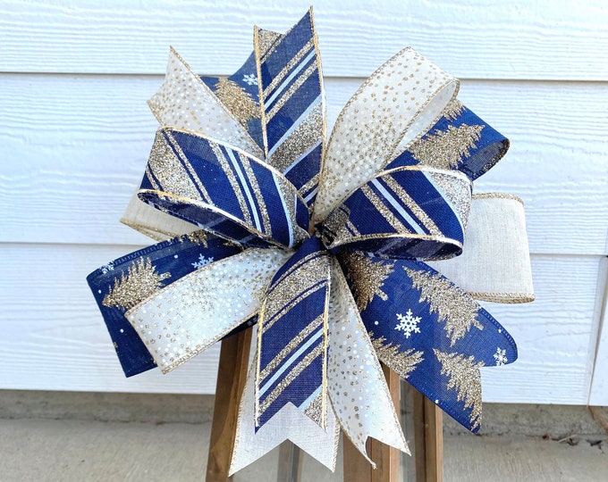 Gold Cream Christmas Tree Topper Bow, Glittery Gold Tree Topper ...