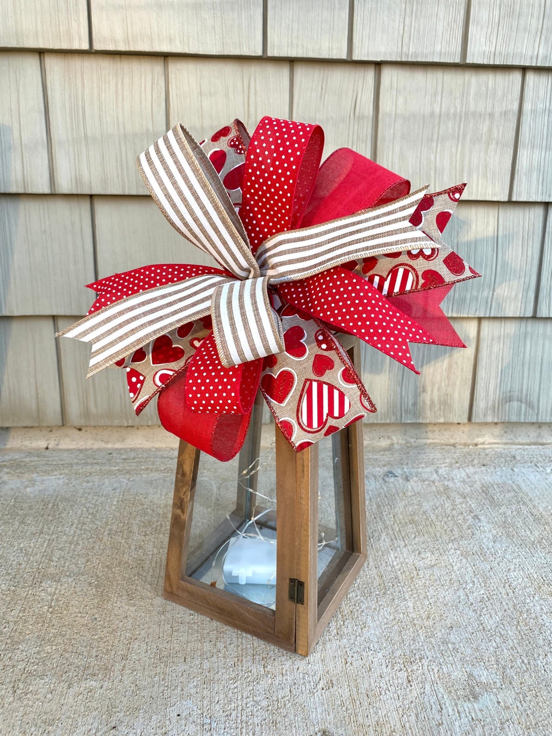 Red Heart Valentines Day Wreath Bow, Valentines Lantern Bow, Red ...