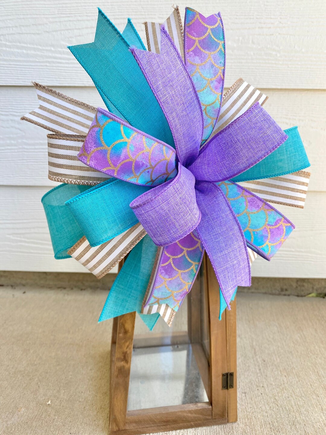 Mermaid Wreath Bow, Turquoise Bow, Coastal Wreath Bow, Beach Wreath Bow ...