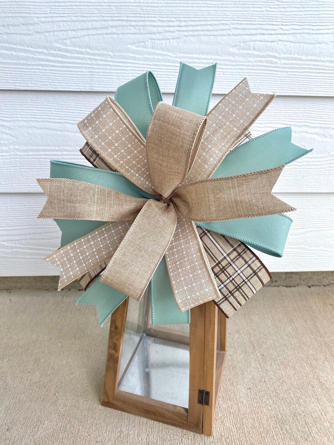 Sage Green and Beige Farmhouse Bow, Everyday Wreath Bow, Farmhouse ...
