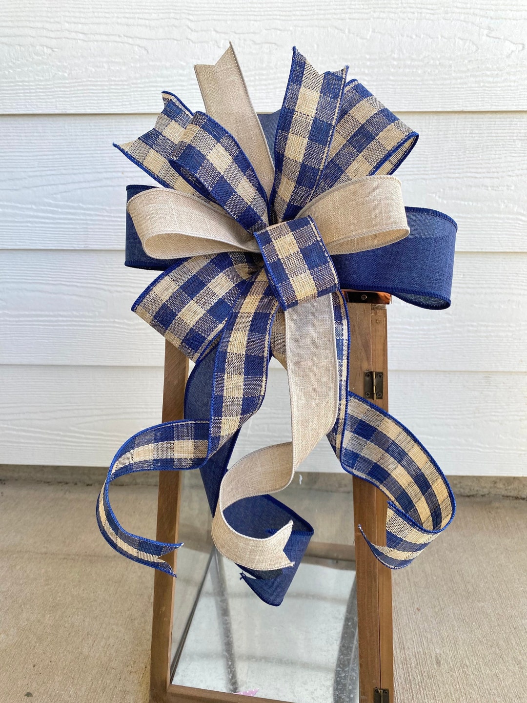 Fall Wreath Bow, Navy and Tan Bow, Everyday Wreath Bow, Spring Wreath ...