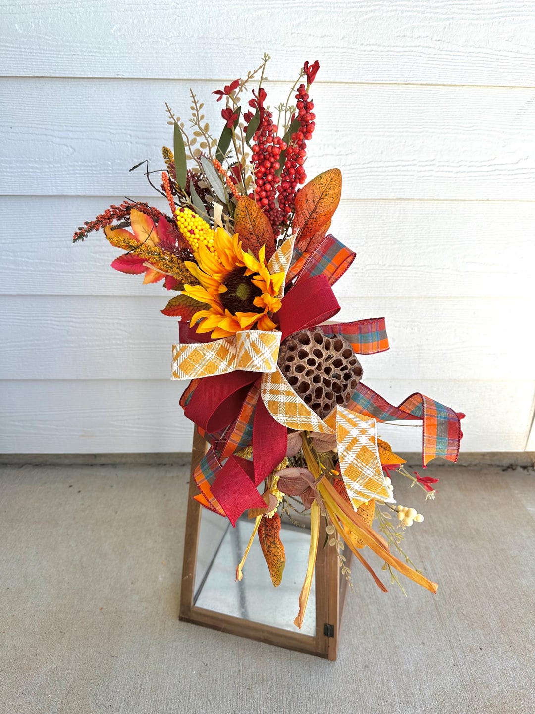 Fall Lantern Swag, Fall Lantern Topper, Sunflower Lantern Swag, Fall ...