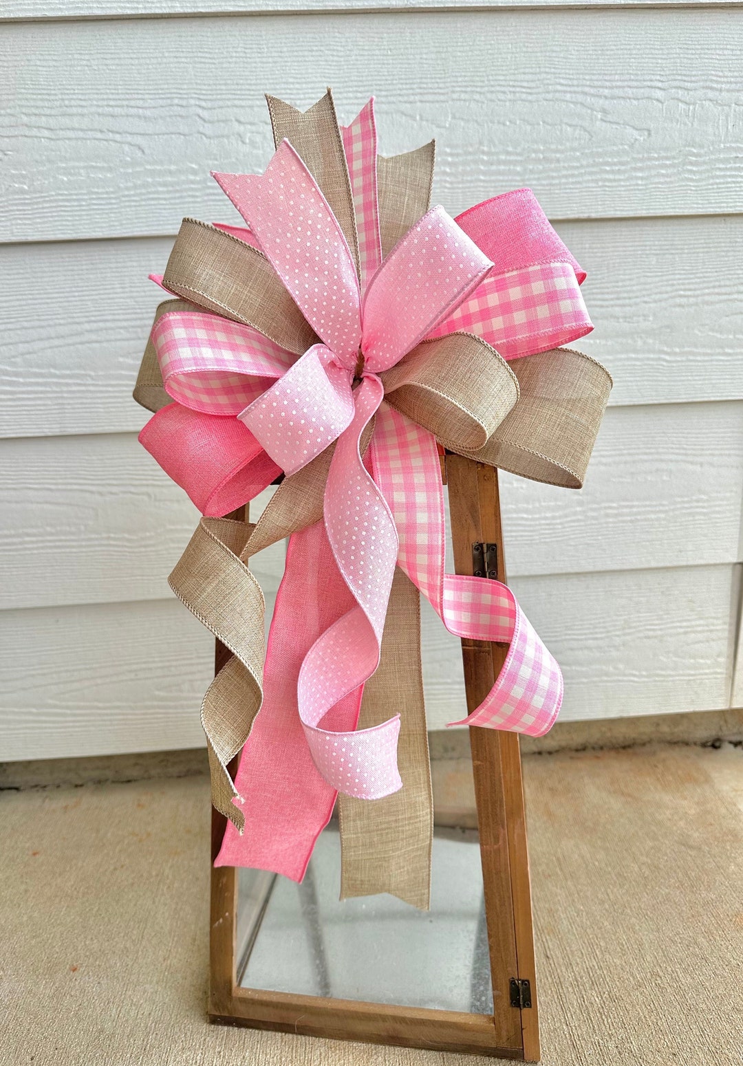 Pink Farmhouse Bow, Everyday Wreath Bow, Spring Wreath Bow, Door Hanger ...