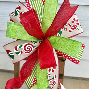Whimsical Candy Cane Christmas Lantern Bow, Peppermint Bow, Christmas ...