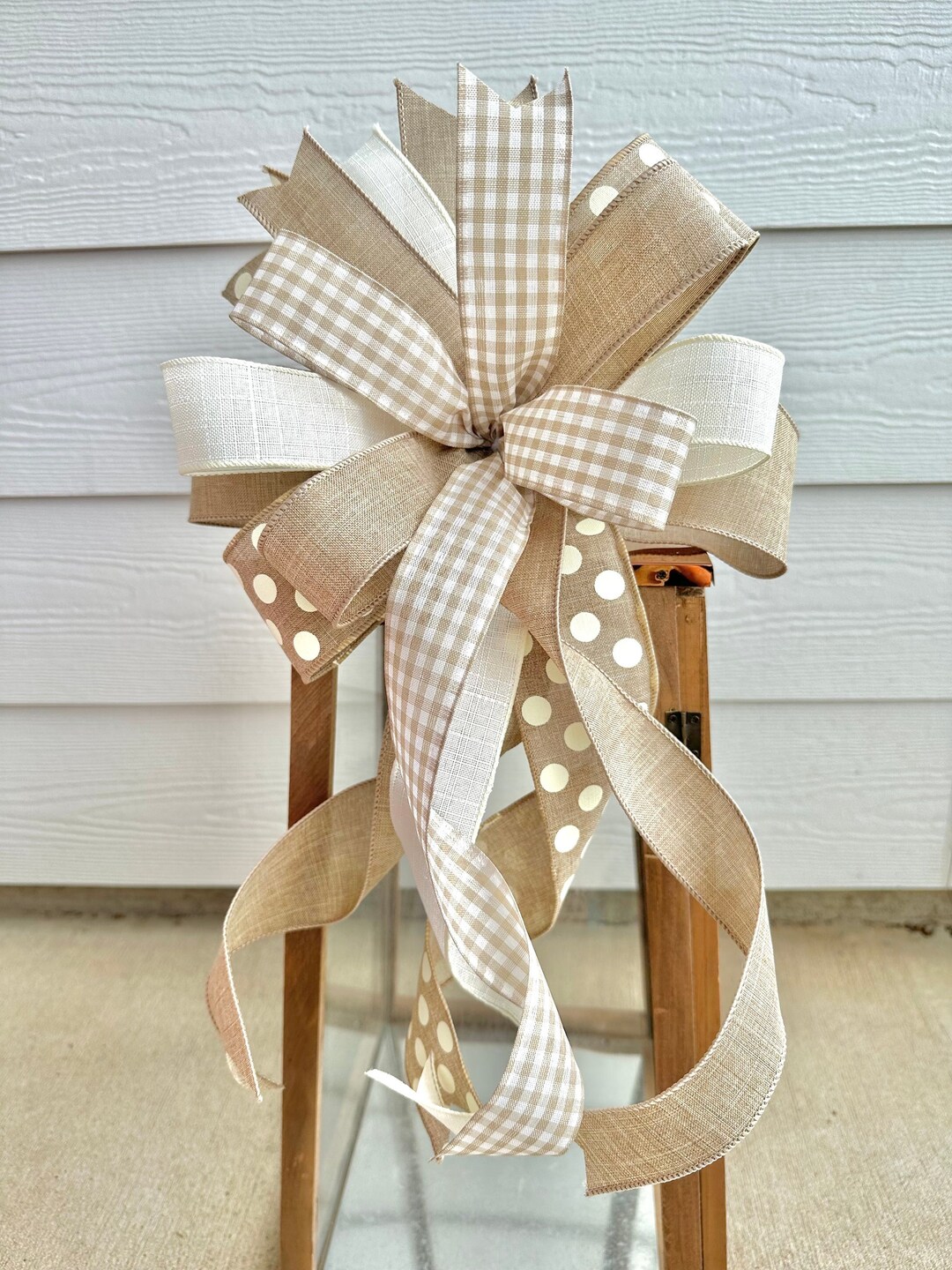 Beige Farmhouse Lantern Bow, Everyday Wreath Bow, Farmhouse Wedding Bow ...