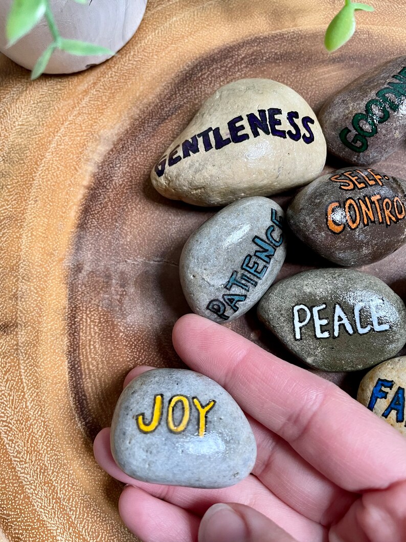 Fruit of the Spirit Art Encouraging Words Painted Rocks Inspirational ...