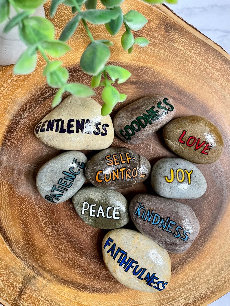 Fruit of the Spirit Art Encouraging Words Painted Rocks Inspirational ...