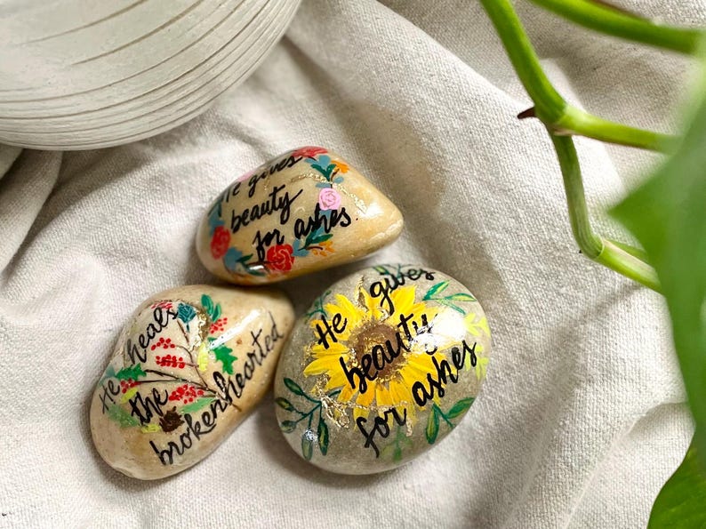Encouraging Words Painted Rocks One-of-a-kind Gift Kintsugi Inspired ...