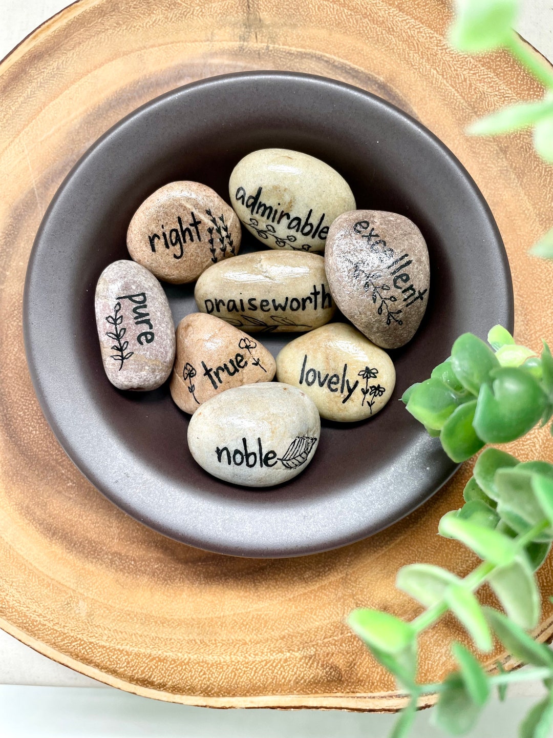 Minimalist Botanical Painted Rocks Scripture Philippians 4:8 ...
