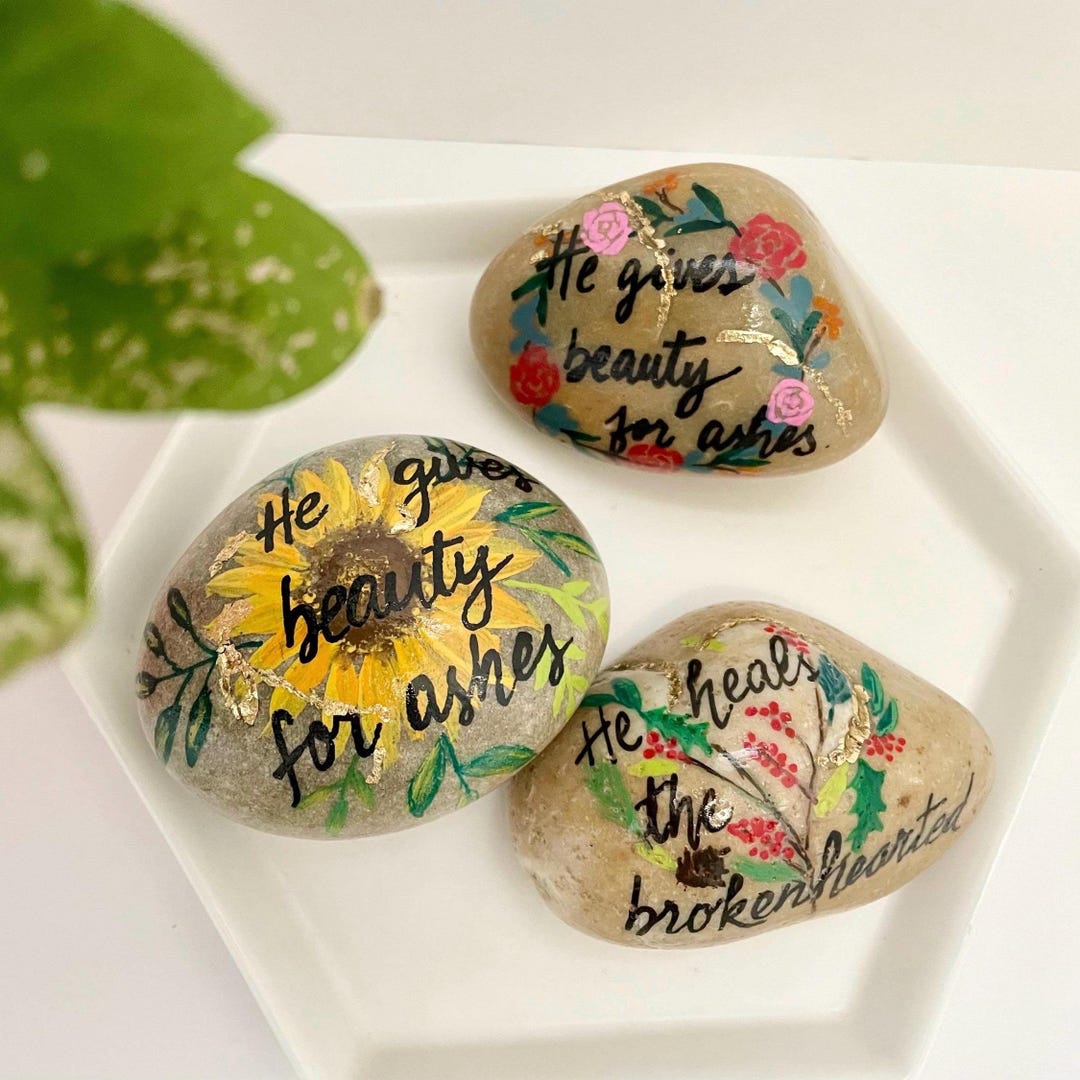 Encouraging Words Painted Rocks One-of-a-kind Gift Kintsugi Inspired ...