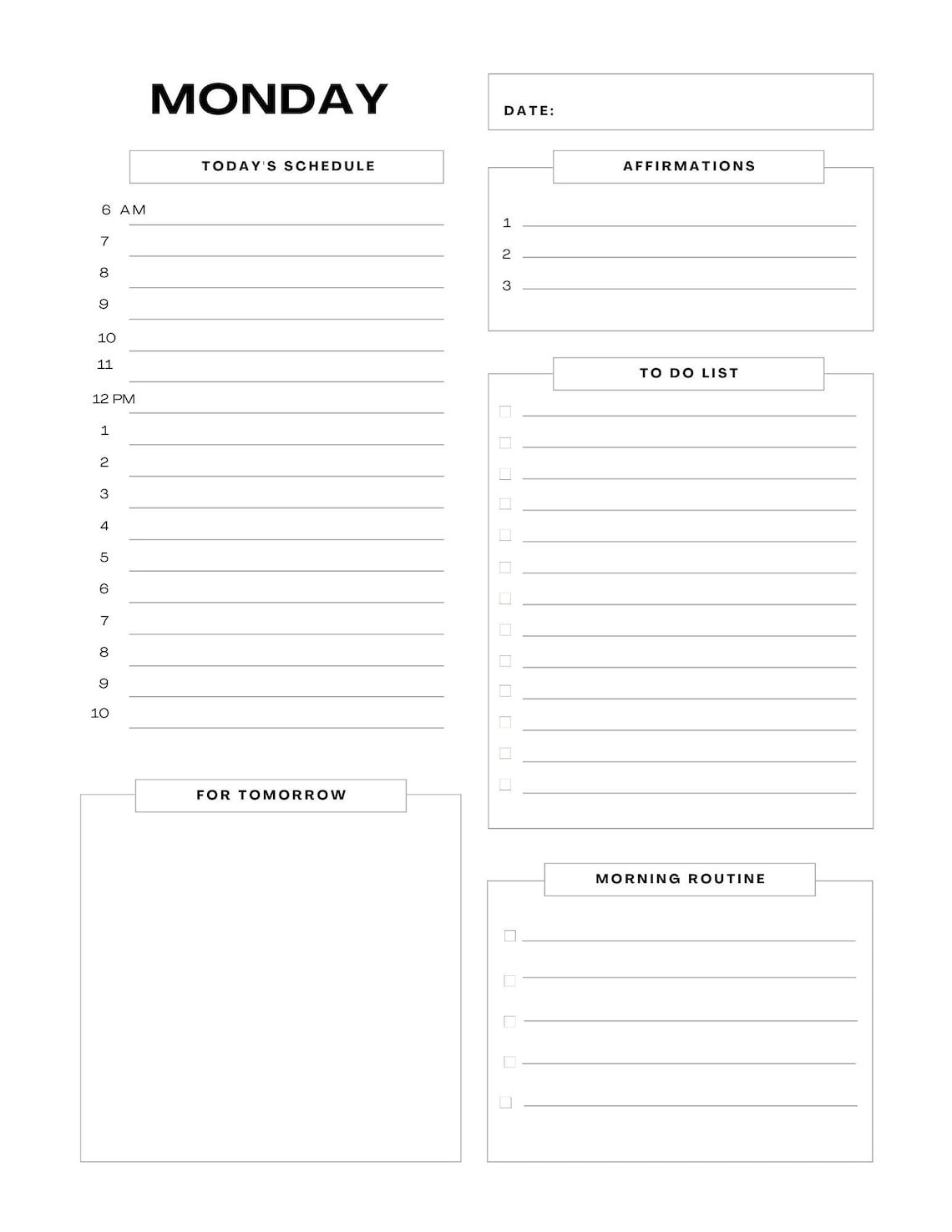 Daily Minimalist Planner Template - Etsy