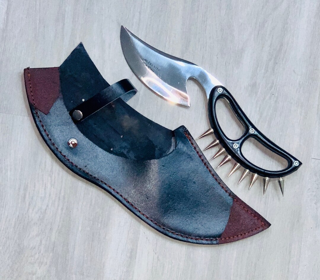 Spiked Handle Hunting Knife With Leather Sheathpocket - Etsy