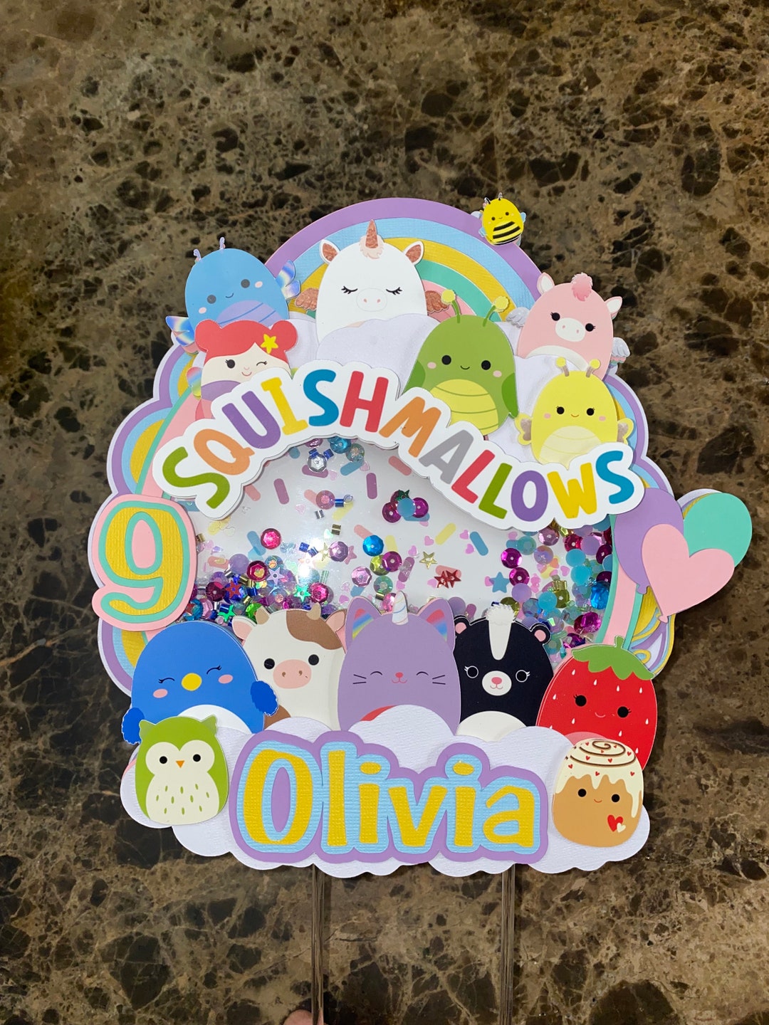 Squishmallow Cake Topper W/ Confetti Squishmallow Party Squish Topper Squishmallow Theme Party ...