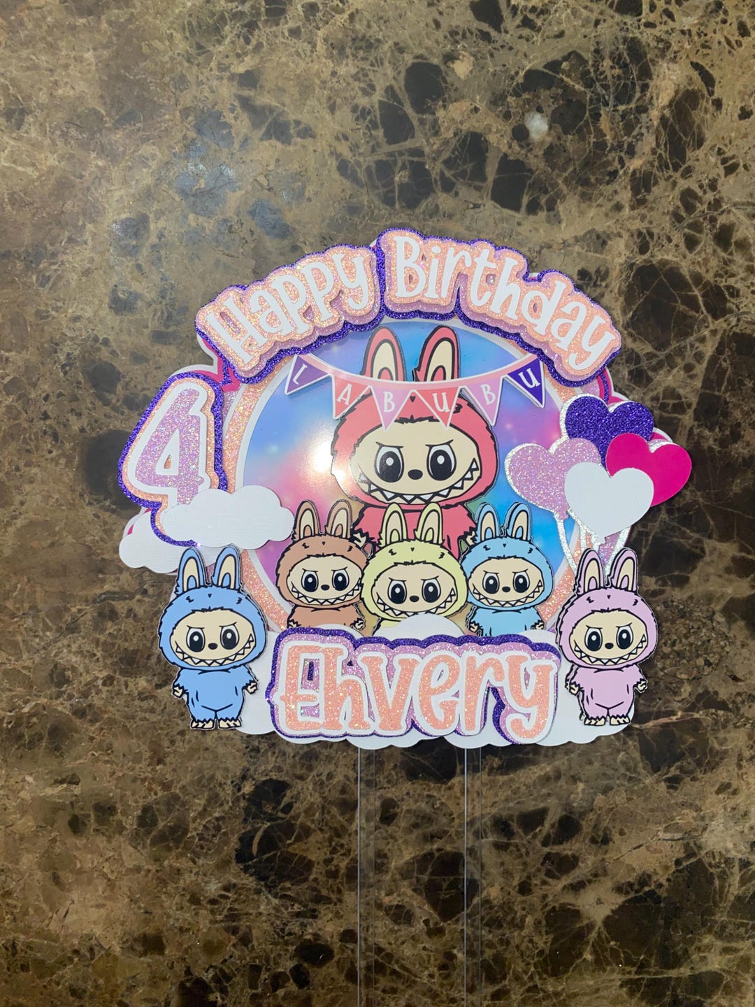 Labubu Cake Topper W/ Confetti Labubu Party Squish Topper Labubu Theme ...