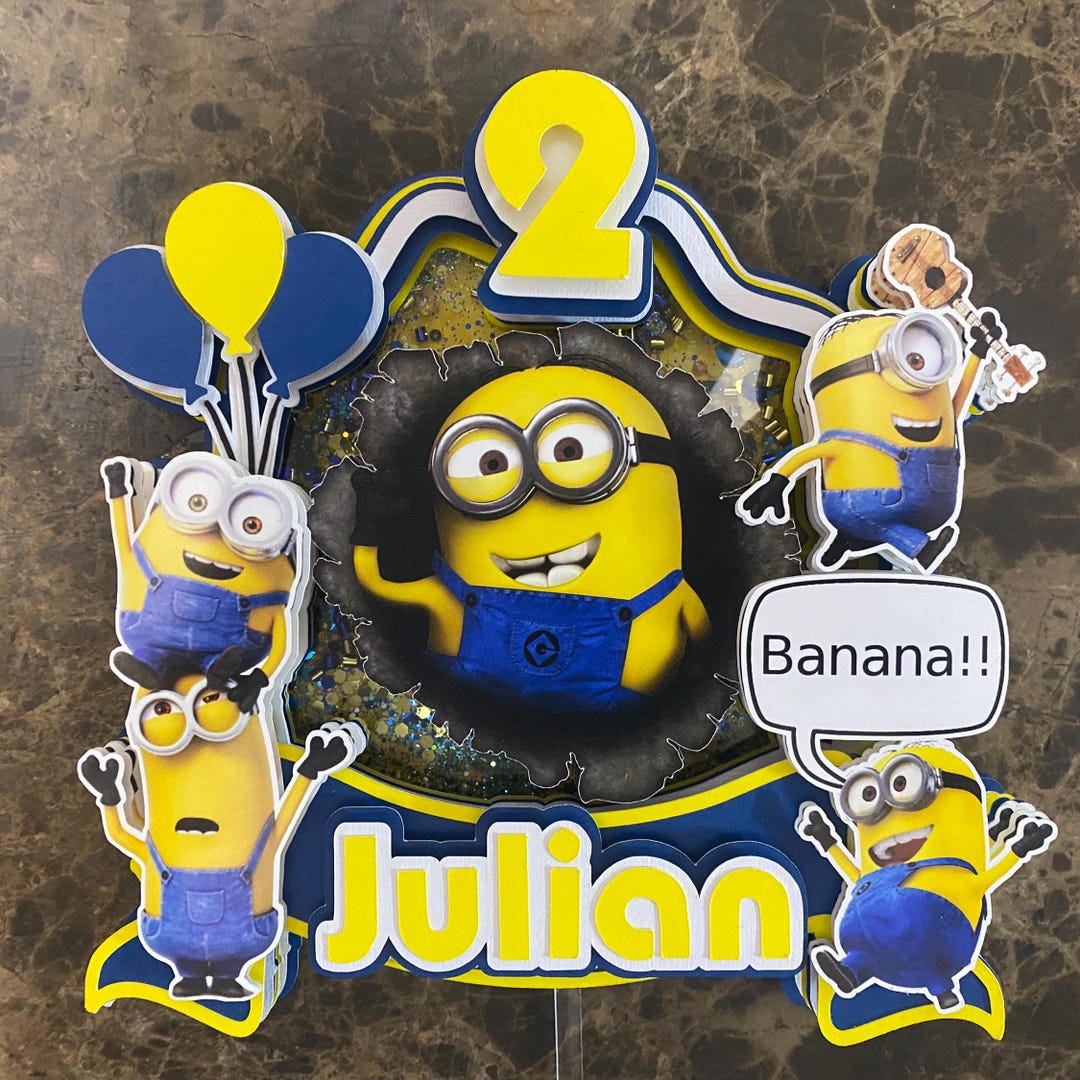 Minions Cake Topper W/ Confetti Topper Minion Cake Topper Minion Topper ...