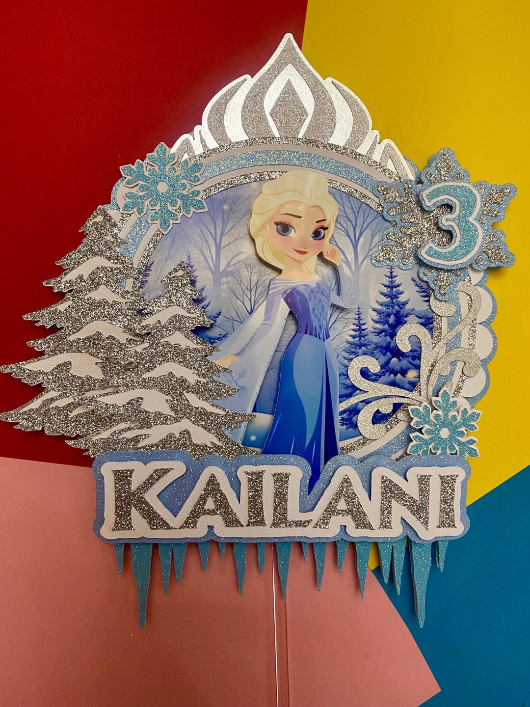 Frozen Cake Topper W/ Confetti Topper Elsa Cake Topper Winter Topper ...