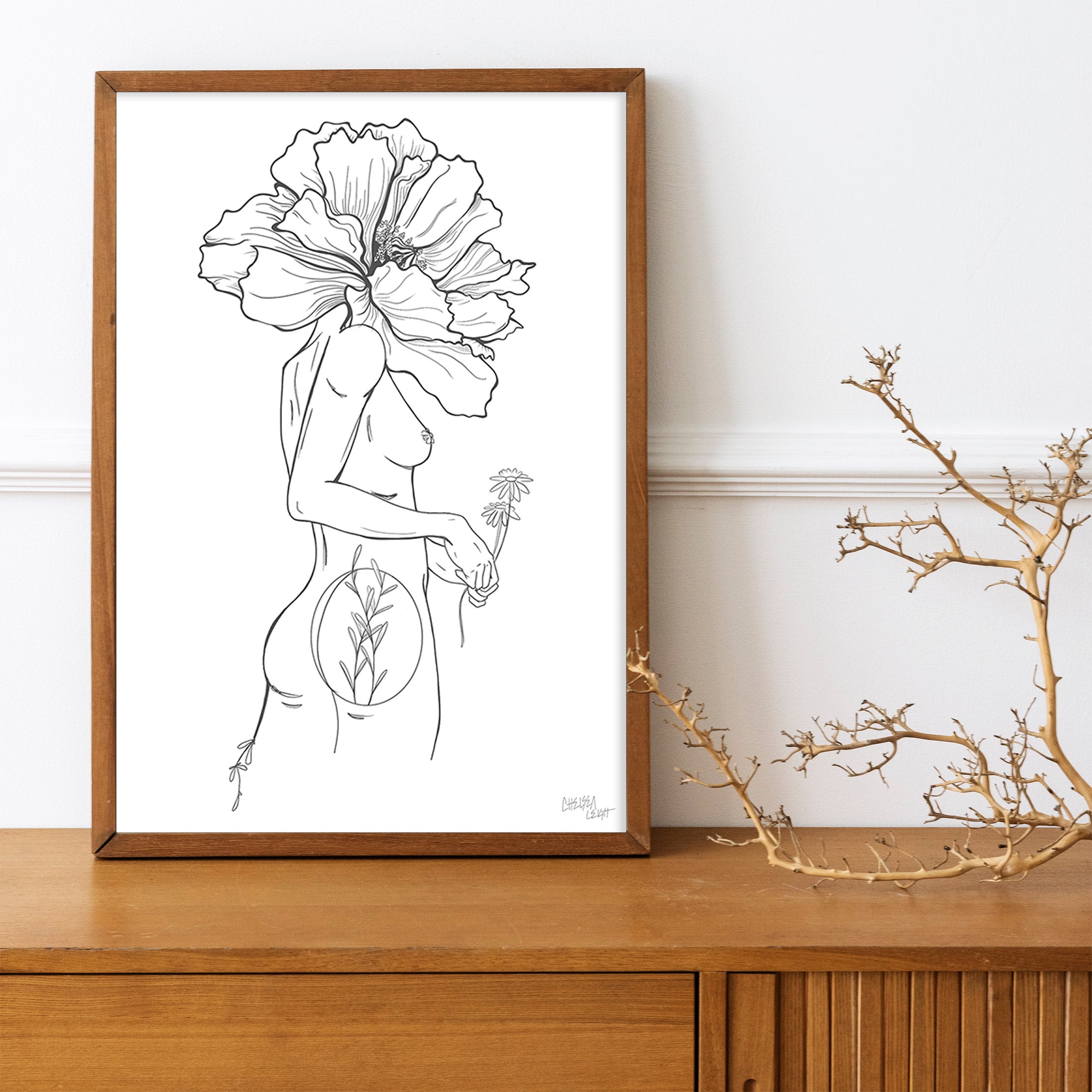 Downloadable Floral Woman Line Art Print // Female Line Drawing Wall ...