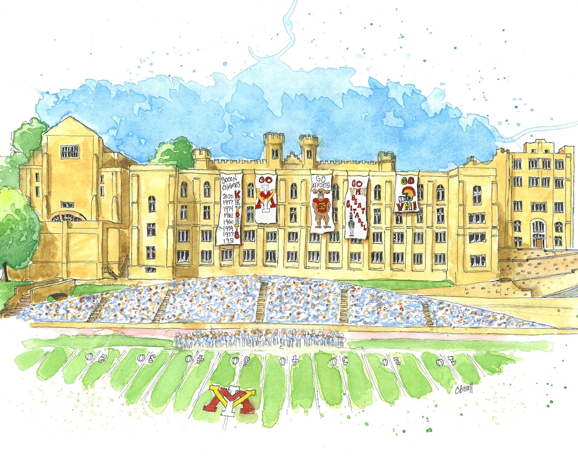 VMI Foster Stadium Watercolor Art Print, Virginia Military Institute ...