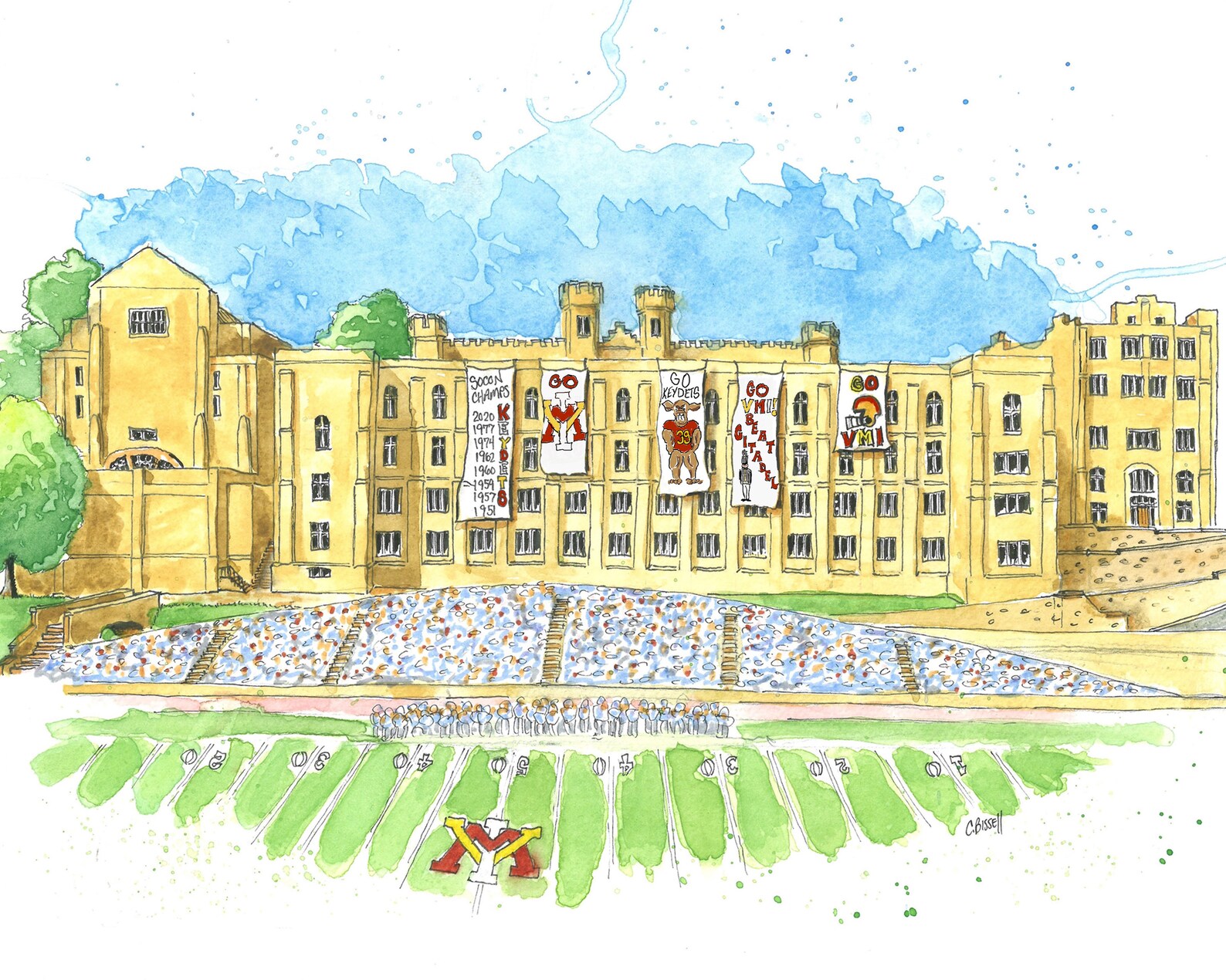 VMI Foster Stadium Watercolor Art Print, Virginia Military Institute ...