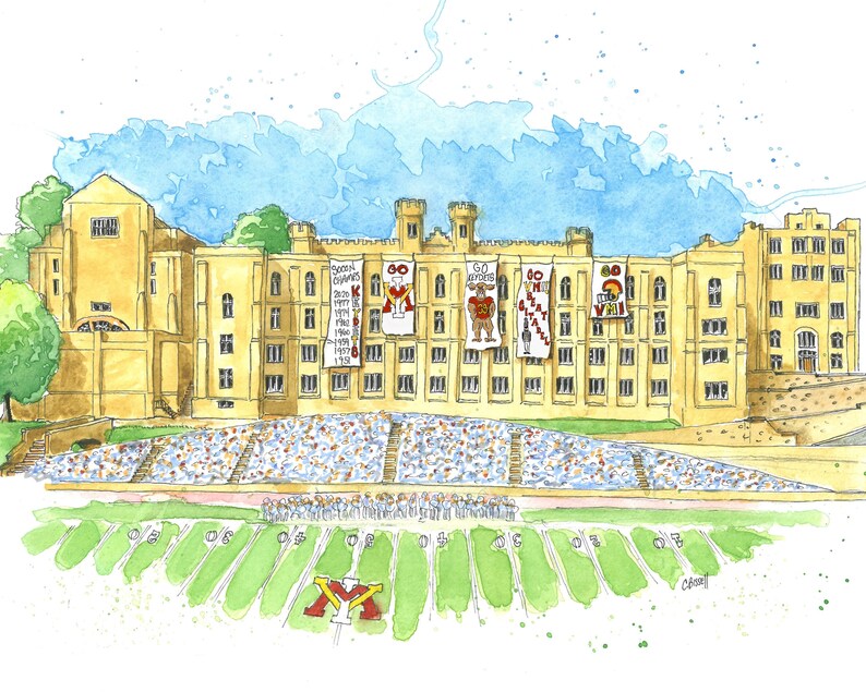 VMI Foster Stadium Watercolor Art Print, Virginia Military Institute ...