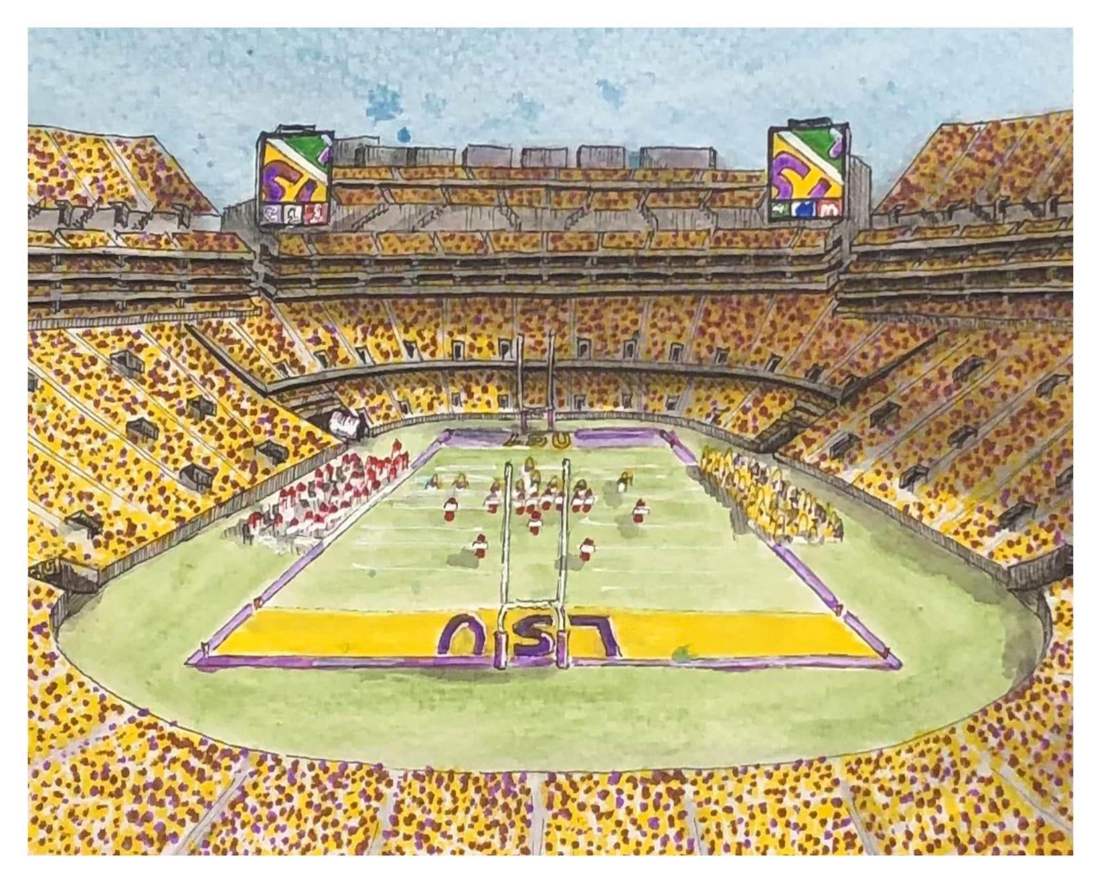 LSU Watercolor Art Print, Louisiana State Football Illustration, LSU ...