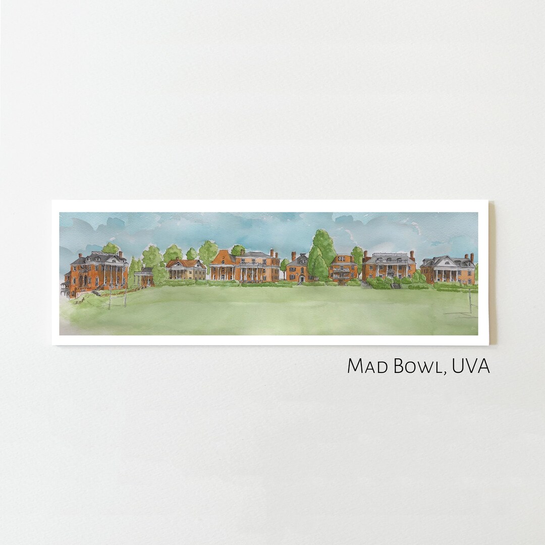 UVA Print, University of Virginia Art, Rugby Road, Watercolor Panorama ...