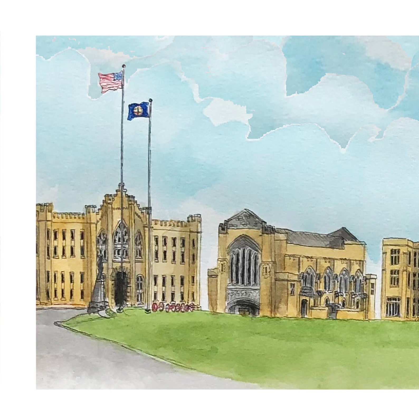 VMI Parade Field Watercolor Art Print: Virginia Military Institute ...