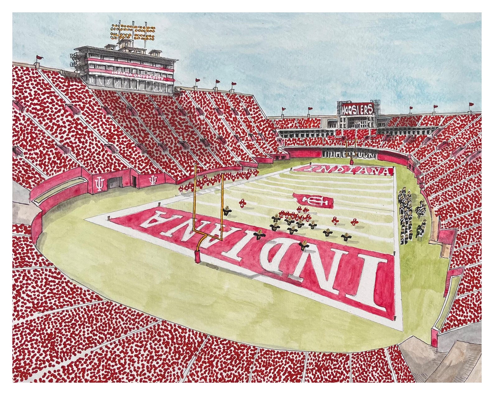 Indiana University Memorial Stadium Watercolor Art Print: Indiana ...