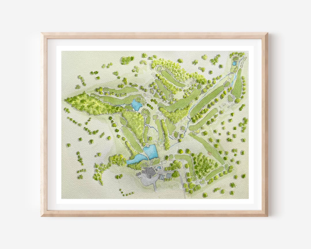 Watercolor Golf Course Map Art: Custom Golf Portrait - Etsy
