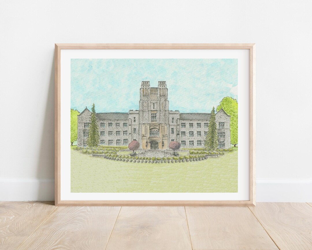 Virginia Tech Burruss Hall Watercolor Art Print, Burruss Hall, Virginia ...