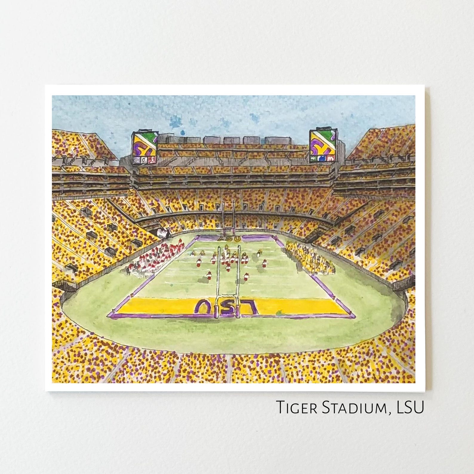 LSU Watercolor Art Print, Louisiana State Football Illustration, LSU ...