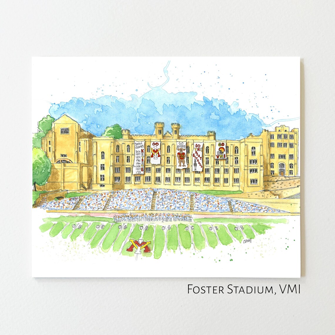 VMI Foster Stadium Watercolor Art Print, Virginia Military Institute ...