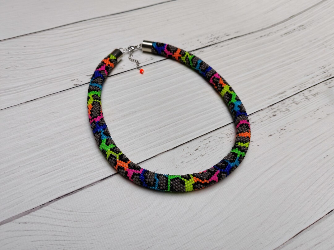 Crochet Beaded Czech Seed Colorful Beadwork Bright Rainbow Multi ...