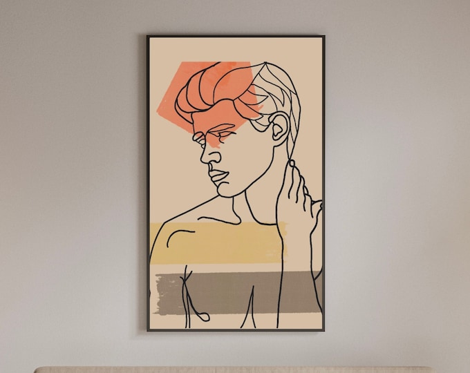 Male Portrait Figure Line Art Abstract Mid Century Modern Digital ...
