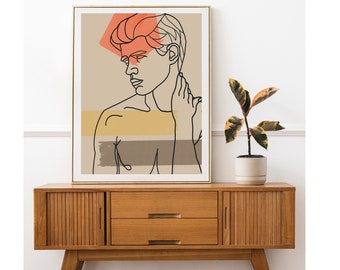 Abstract Mid Century Modern Line Art Male Portrait Digital | Etsy