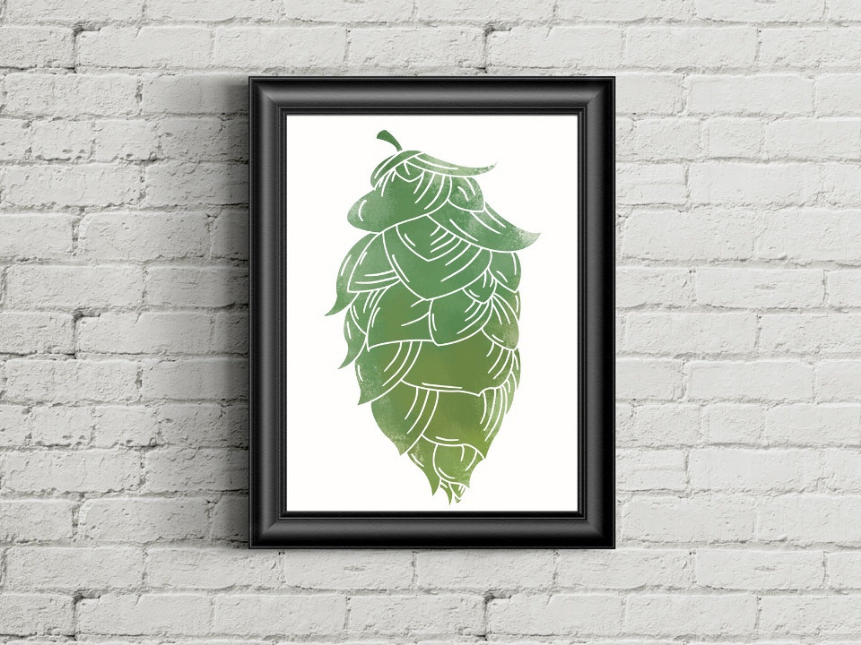 3 Watercolor Hops Brewery Digital Art Prints, Beer Brewery Bar Decor ...