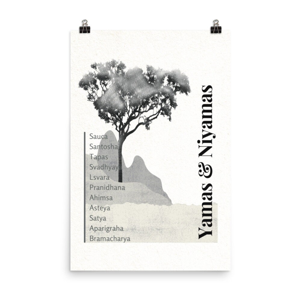 Yamas Niyamas Art Print, Yoga Art Poster, Meditation Wall Art, Bohemian ...