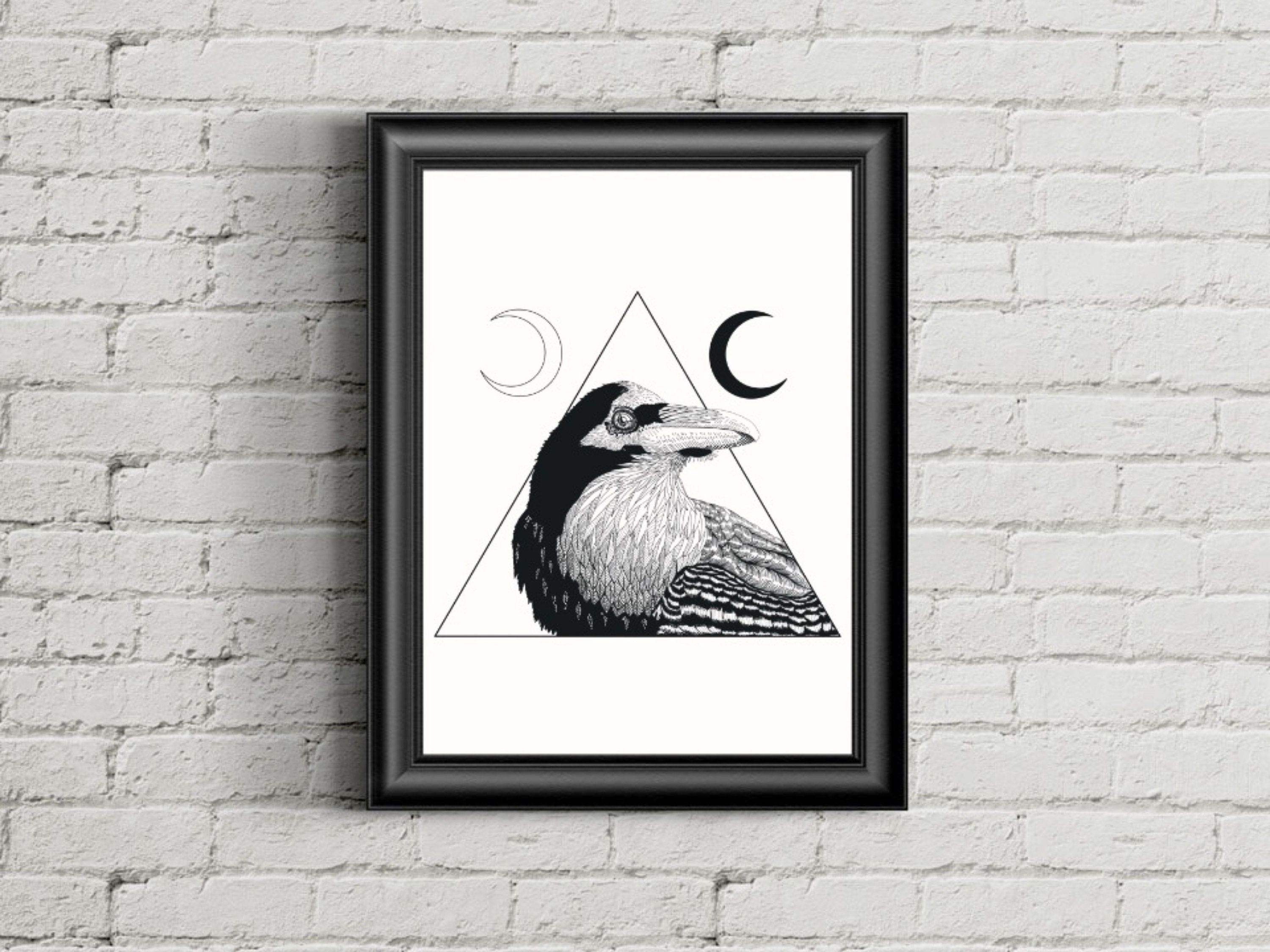 Occult Geometric Crow Ink Illustration Art Print Familiar - Etsy