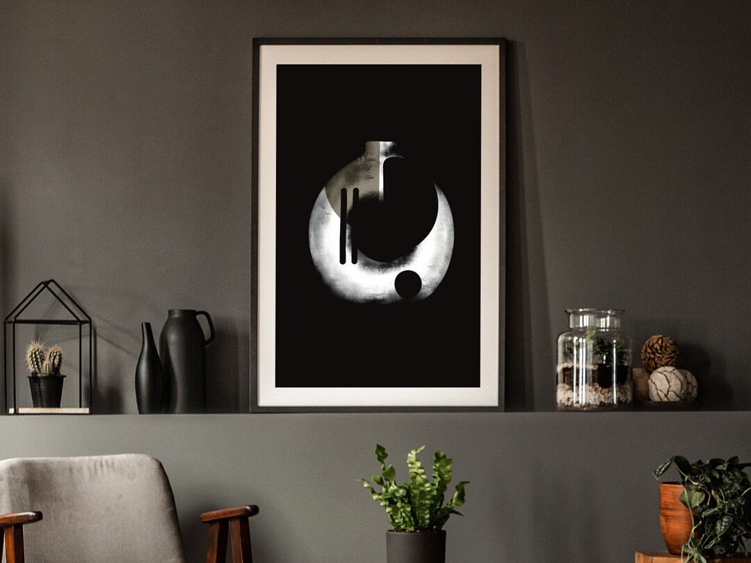 Minimalist Vase Shadow Boho Weathered Ceramic Painting, Hollow Fog Dark ...